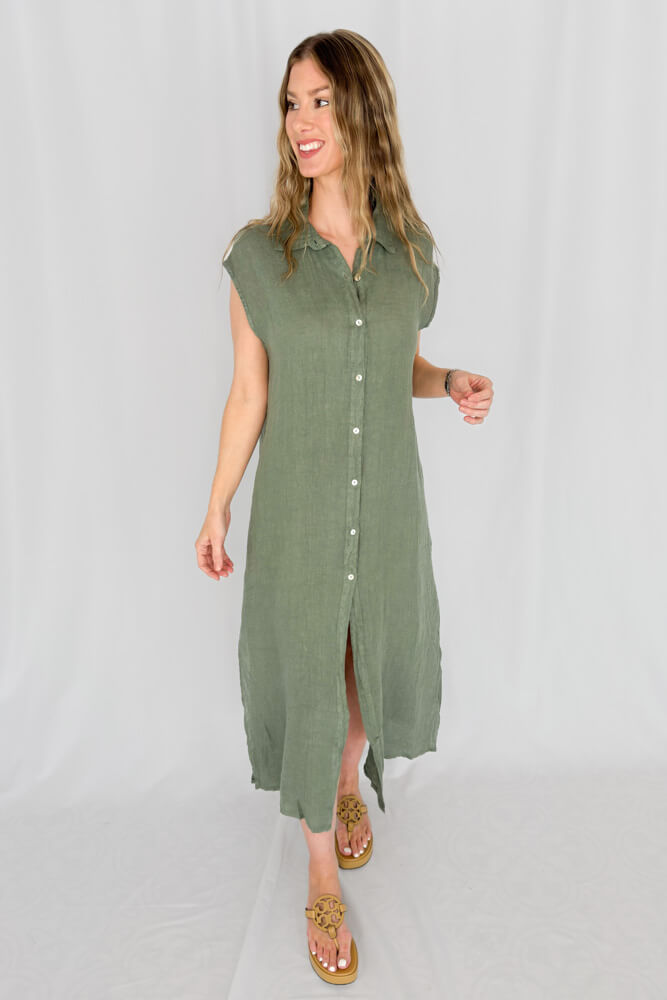 Lefeme Linen Shirt Dress Army – Monkee's of the Pines